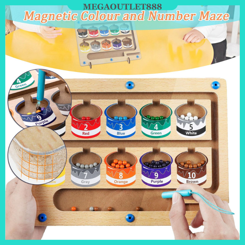 Magnetic Colour Number Maze Wooden Magnetic Board Puzzles Toddler Game ...