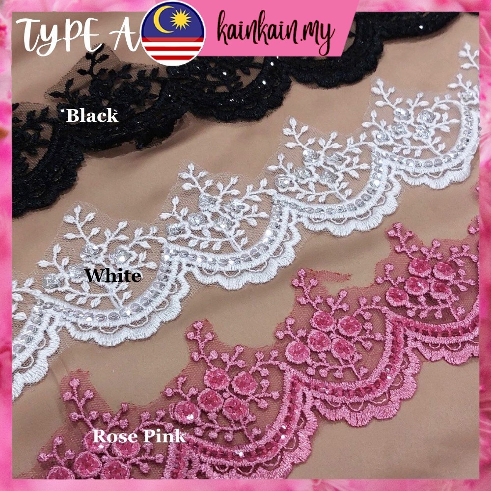 Border Lace Sequin Renda Aksesori Pakaian Patches Baju Kurung Kebaya ...