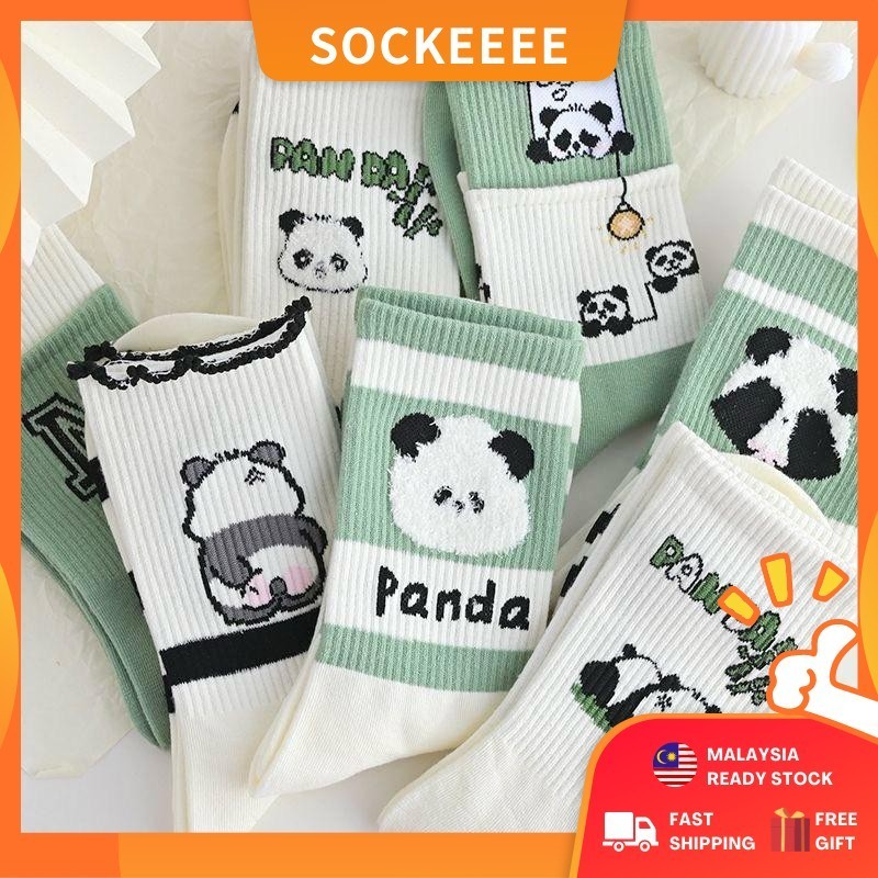 [Ready Stock] Sockeeee 1 Pair Green Panda Socks Cute Sock Women ...