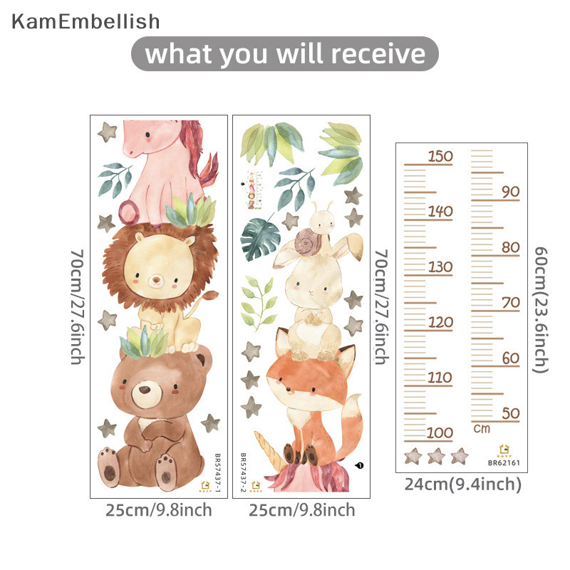 KamEm Nordic Animal Bear Lion Bunny Height Measure Wall Stickers Kids ...