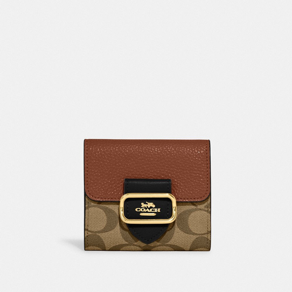 C0ACH Small Morgan Wallet In Colorblock Signature Canvas in Khaki Multi ...