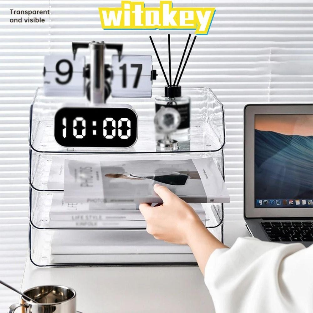 WITAKEY Desktop File Tray, Large Capacity Transparent A4 Document Paper Organizer, Simple ...