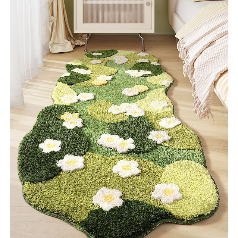 Small Fresh Flower Flocking Carpet Bedroom Bedside Blanket Household ...