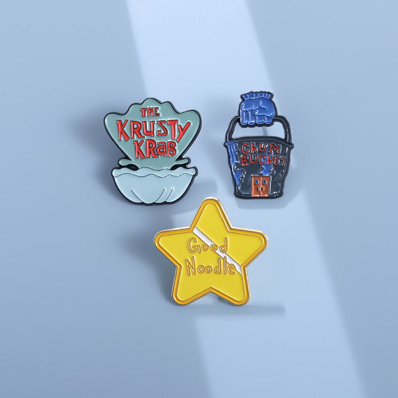 Funny SpongeBob SquarePants Brooch Cartoon TV Pins The Krusty Krab Star ...