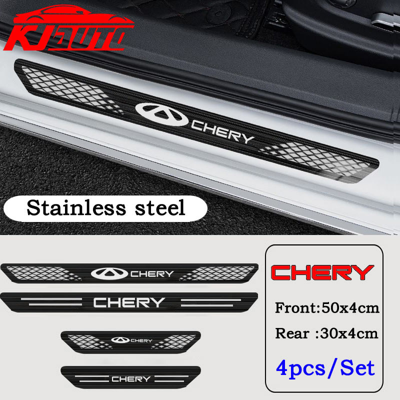 4pcs Chery Car Stainless Steel Threshold Strip Car Door Sill Metal ...