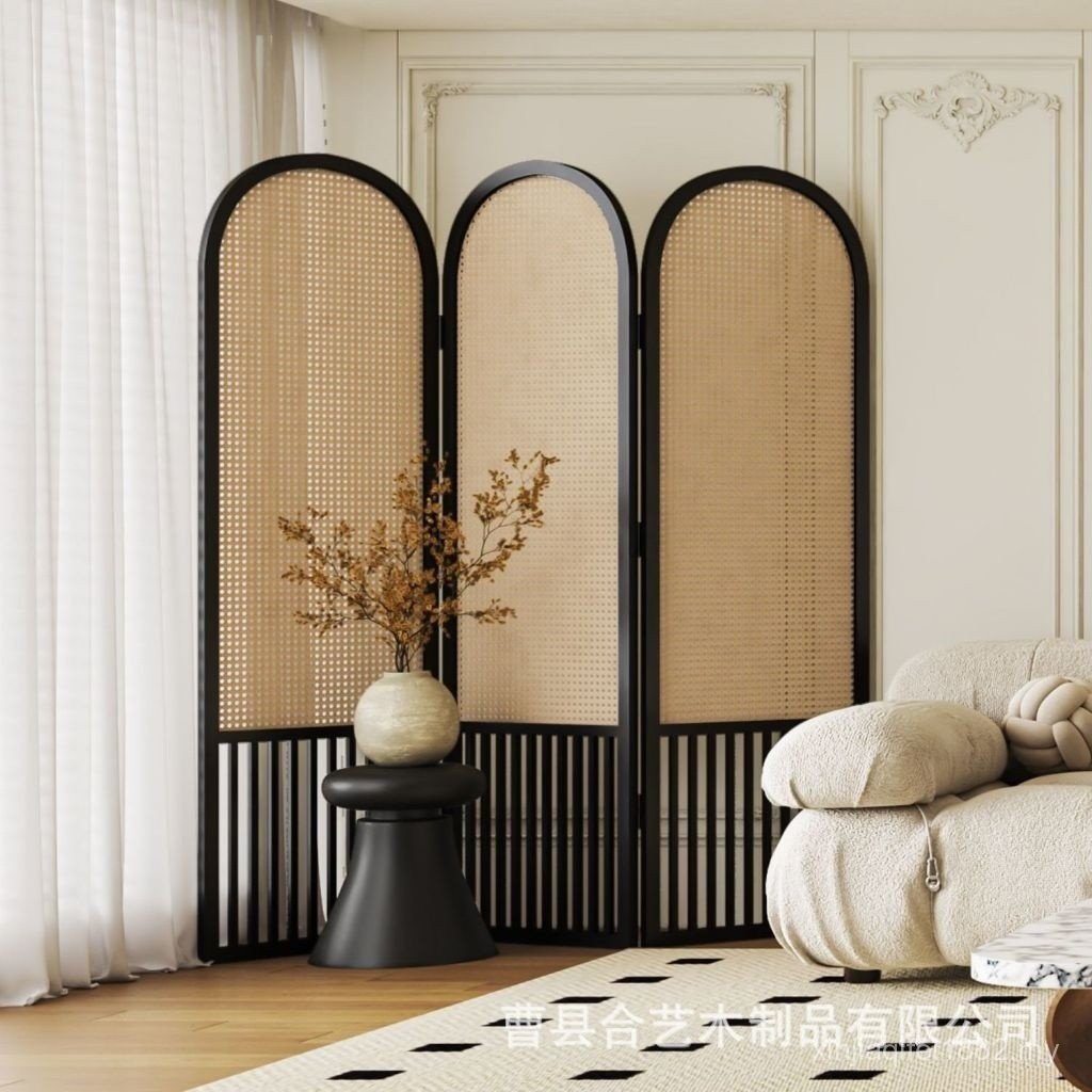 3 Panels Solid Wood&Rattan Room Divider Wood Partition Room Dividers ...