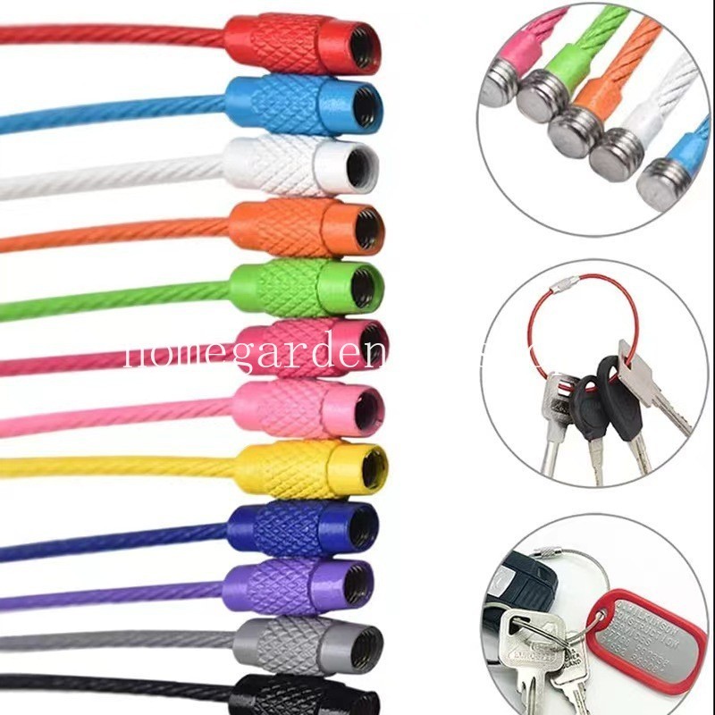 1/5pcs Colorful Stainless Steel Wire Keychain Cable Loop Screw Lock ...