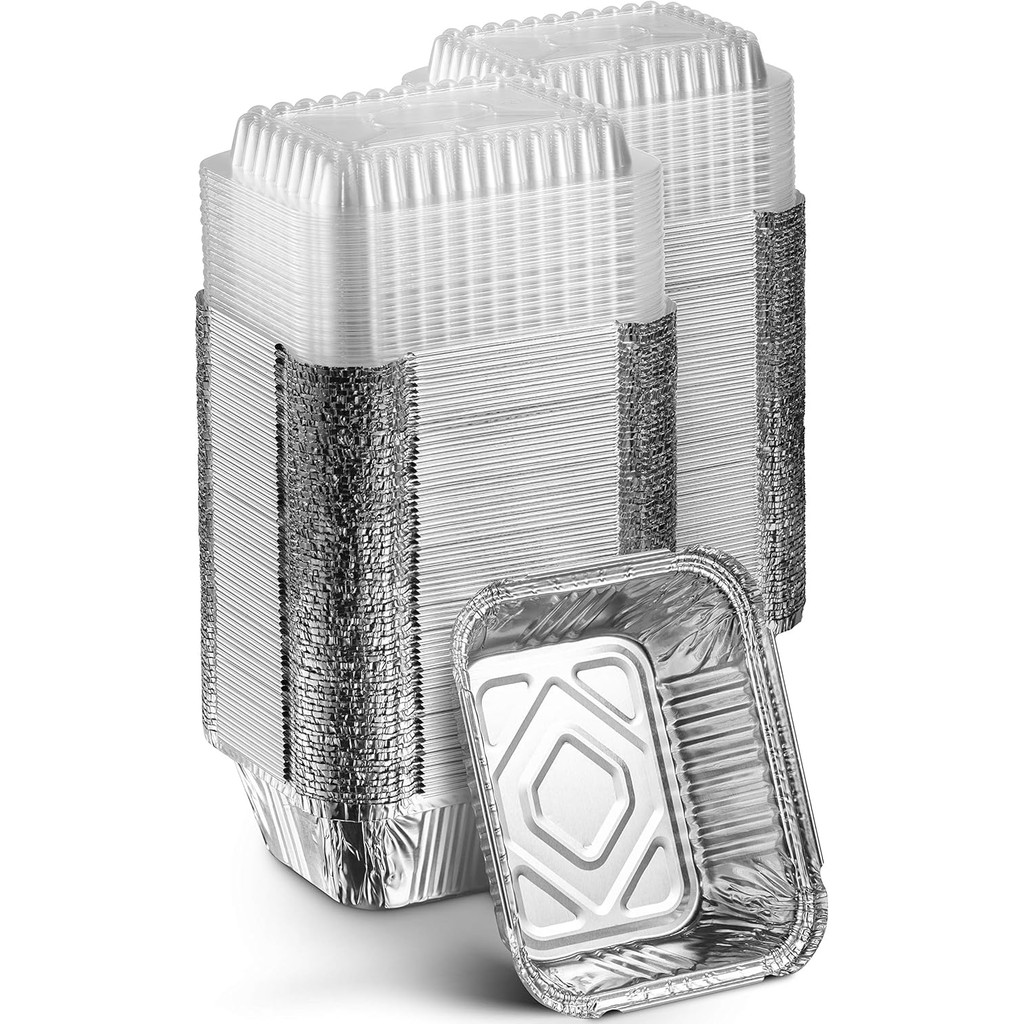 Disposable Tinfoil Box Rectangular with Lid Aluminum Foil Lunch Box ...