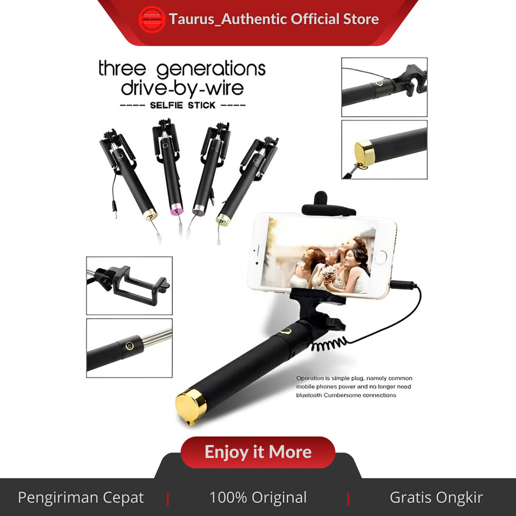 HITAM TOMBOL Tongsis FULL BLACK SELFIE STICK MONOPOD CABLE SELFIE STICK ...
