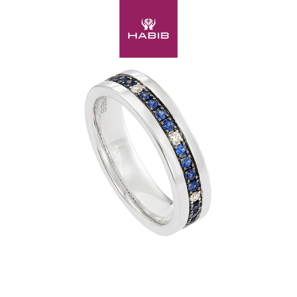 HABIB Blue Sapphire and Diamond Men's Ring in 925 Silver Palladium ...
