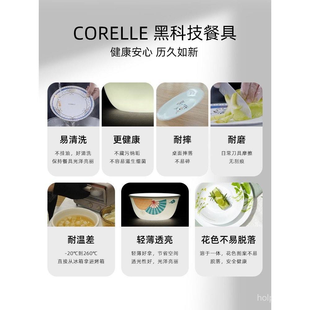 CORELLE Corning Set Peralatan Makan Mangkuk Mi Putih Tulen Mangkuk Sup ...
