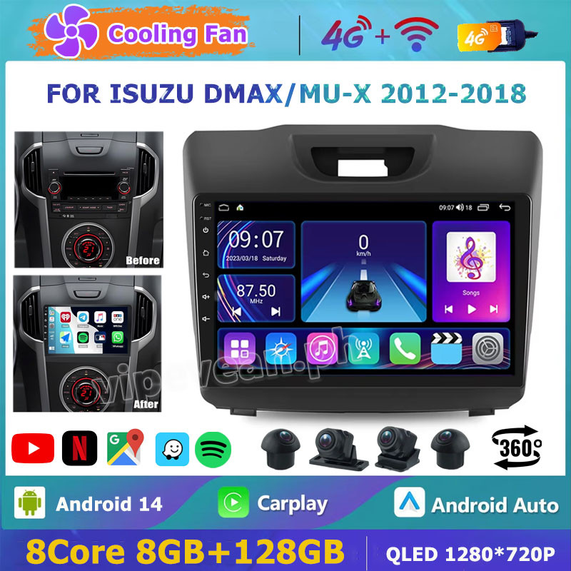 (sim Card Cooling Fan) Android Player for ISUZU DMAX/MUX/Chevrolet Colorado 8Core 8GB+128GB with ...