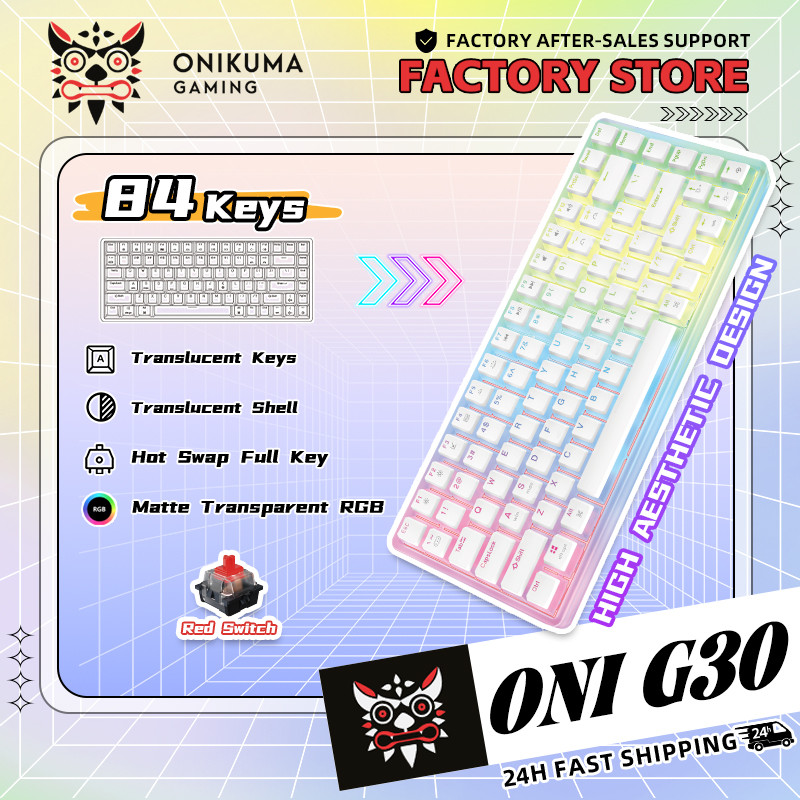 ONIKUMA G30 Wired Keyboard 84Keys Red Switch Mechanical Gaming Keyboard ...