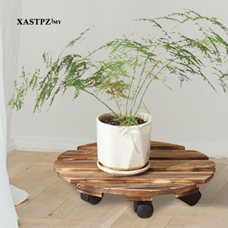 [ Movable Planter Tray Rolling Plant Stand with Caster Wheel Brown Pot ...