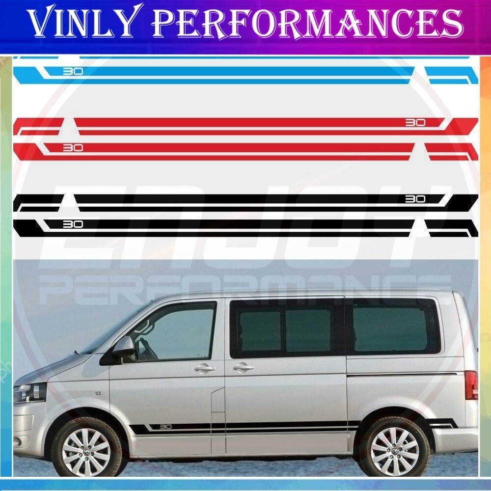 2PCS Fashion racing stripes car sticker VW Multivan T5 T6 car door side ...