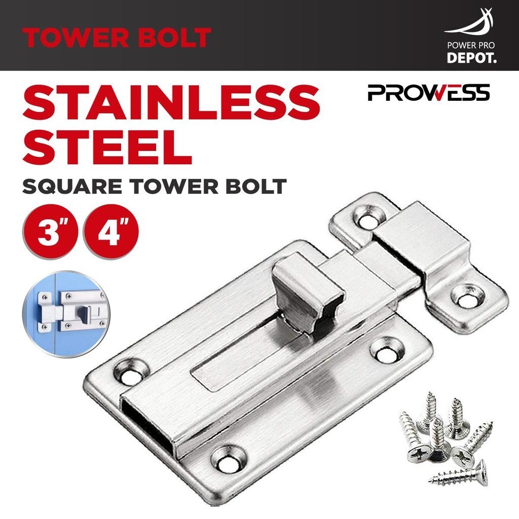 Prowess 3" & 4" Stainless Steel Square Bolt Slug | Tower Bolt | Door ...
