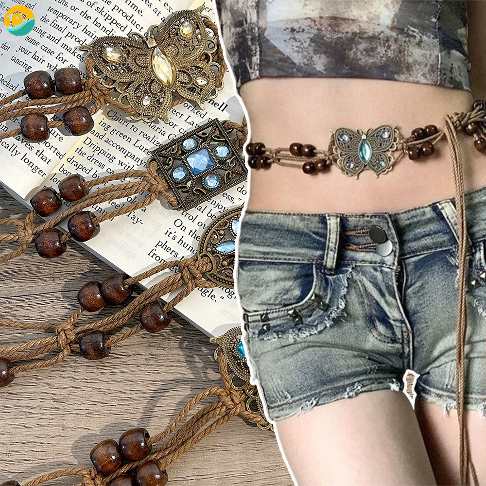 Wooden Bead Waist Rope All-match Y2K Fashion Women Braided Tassel Belt ...
