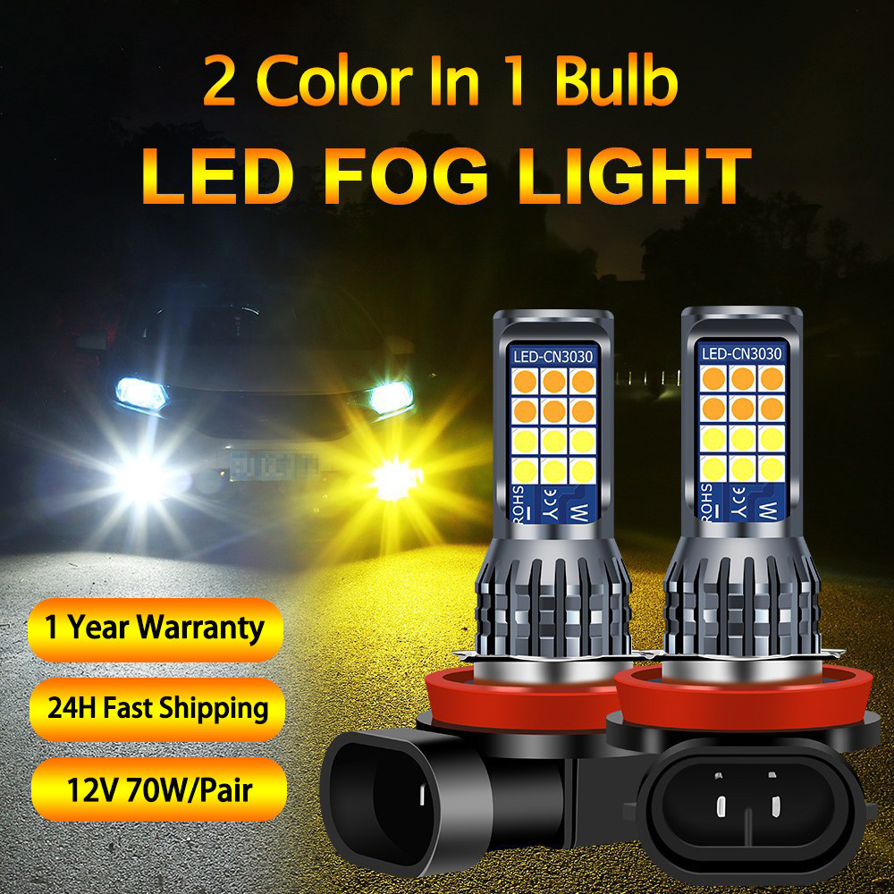 12/24V Dual Colors Car LED Fog lamp H11 Led Bulbs H3 H4 H7 H8 Car Fog ...