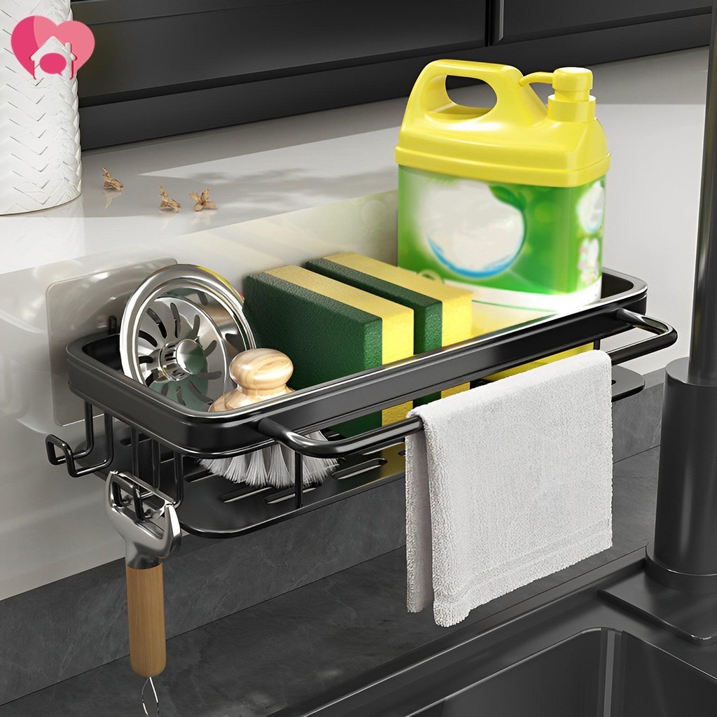 Kitchen Sink Caddy Organizer with Towel Holder Hook Sink Caddy Sponge ...