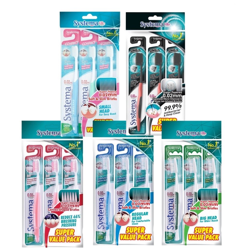 Systema Toothbrush Super Value Pack (1pcs / 3 pcs) Sensitive /Full Head ...