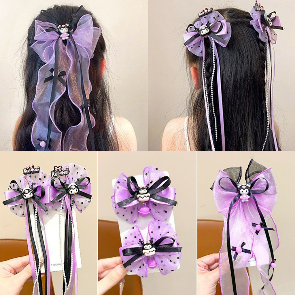 Kawaii Sanrio Hair Accessories Anime Cartoon Kuromi Sweet Princess Bow ...