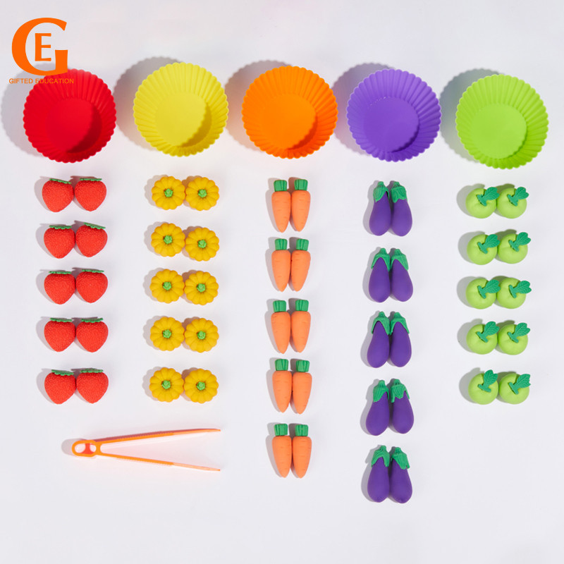 50Pcs Vegetable Counting Toy Vegetable Color Sorting Set Montessori ...