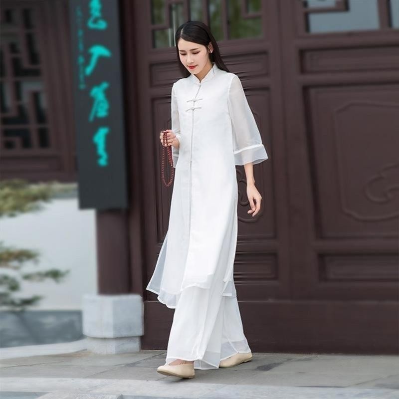 Single Two-Piece Tea Suit Improved Hanfu Women Retro Cheongsam Dress ...
