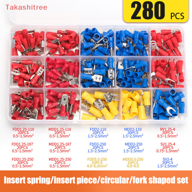 (Takashitree) 280Pcs/box Crimp Spade Terminals Connector Insulag Sheath ...