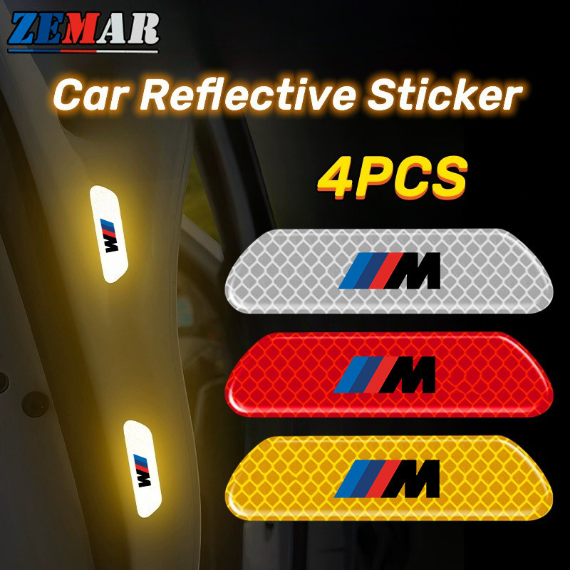 4Pcs BMW M Power Car Door Reflective Sticker Scratch Protection Sticker ...