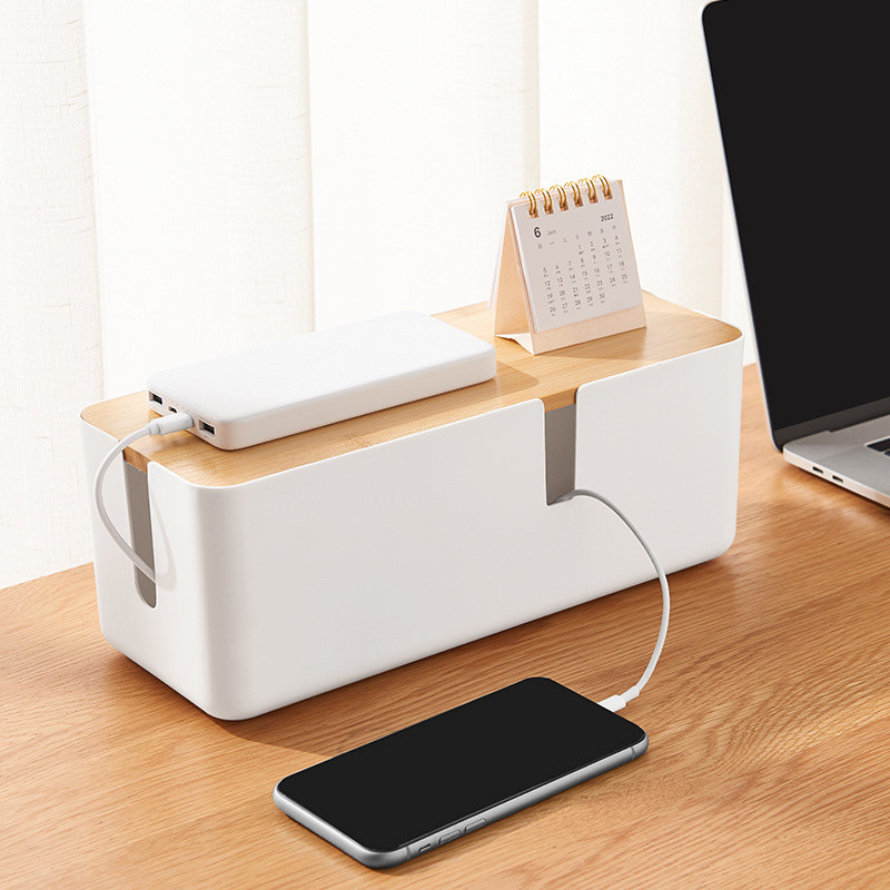 "Desktop Socket Charger Storage Box with Lid, Data Cable Wire Organizer ...