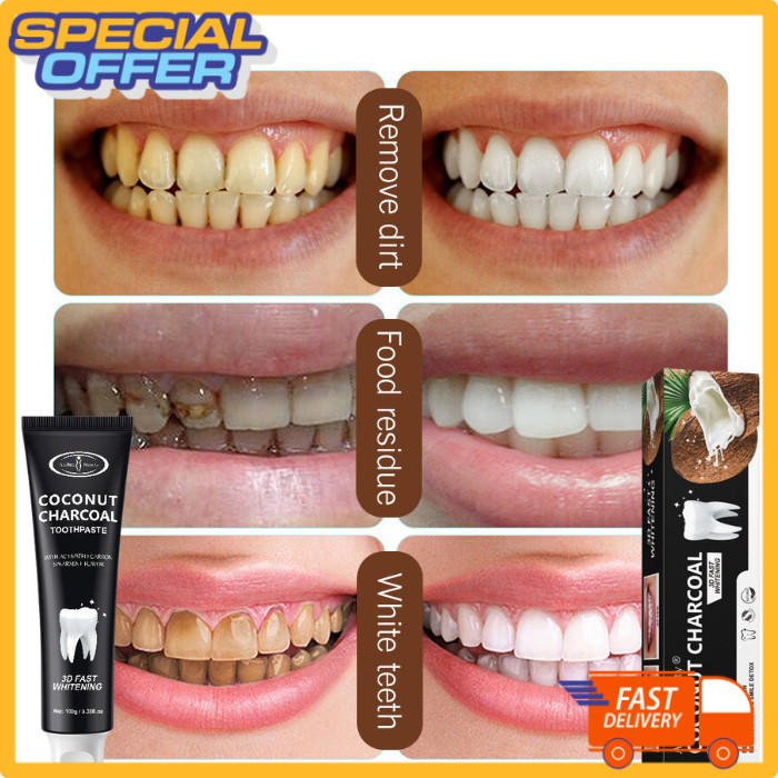 Teeth Whitening Activated Coconut Charcoal Toothpaste Remove Coffee ...