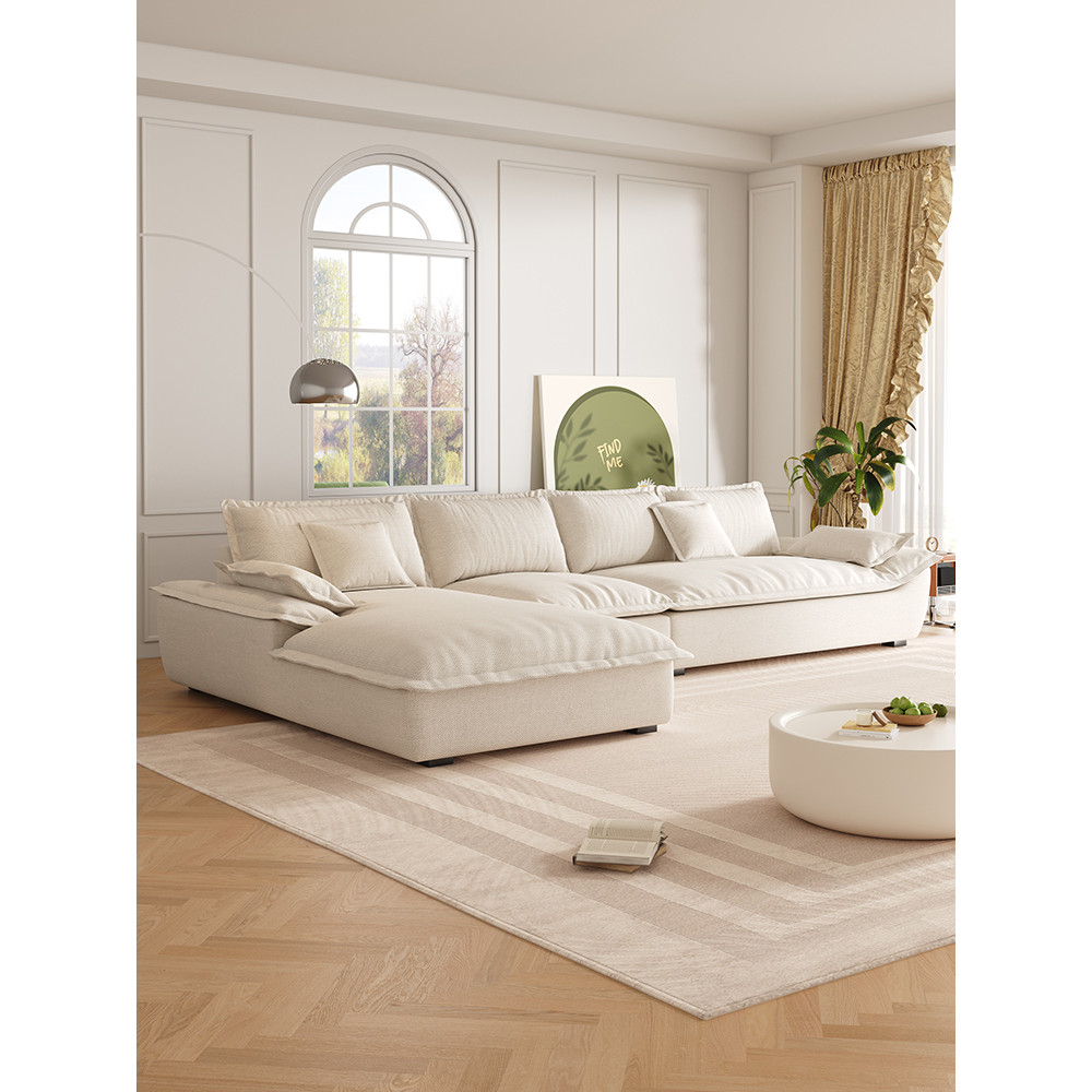 Sofa Chaise Belakang Tinggi Krim Perancis untuk Ruang Tamu Besar dan ...