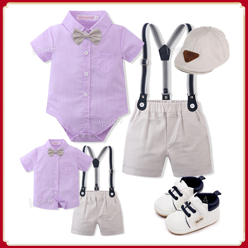 Kids Formal Terno Purple Romper / Shirt + Shorts with Suspenders Bowtie ...