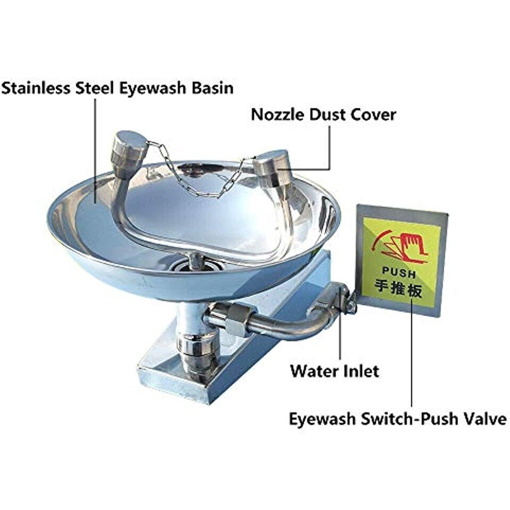 Wall-Mounted Safety Eye Face Wash Bowl Emergency Eyewash Station 304 ...