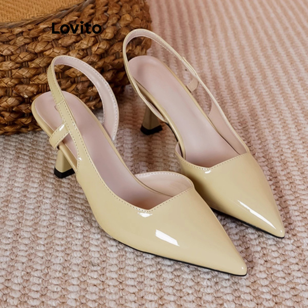 Lovito Elegant Plain Short Side Pointed High Heels French Spool Heel ...