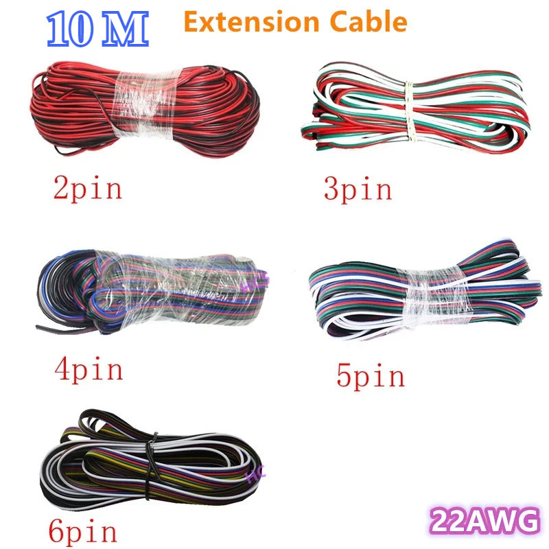 10m 22awg 2pin 3pin 4pin 5pin 6pin Extension Electric Wire 5050 3528 ...