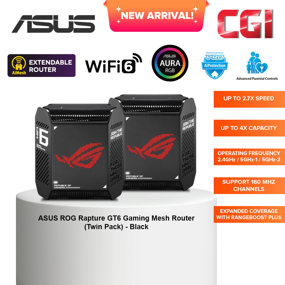 Asus ROG Rapture GT6 AX10000 Wifi 6 Gaming Mesh System Router - Black ...