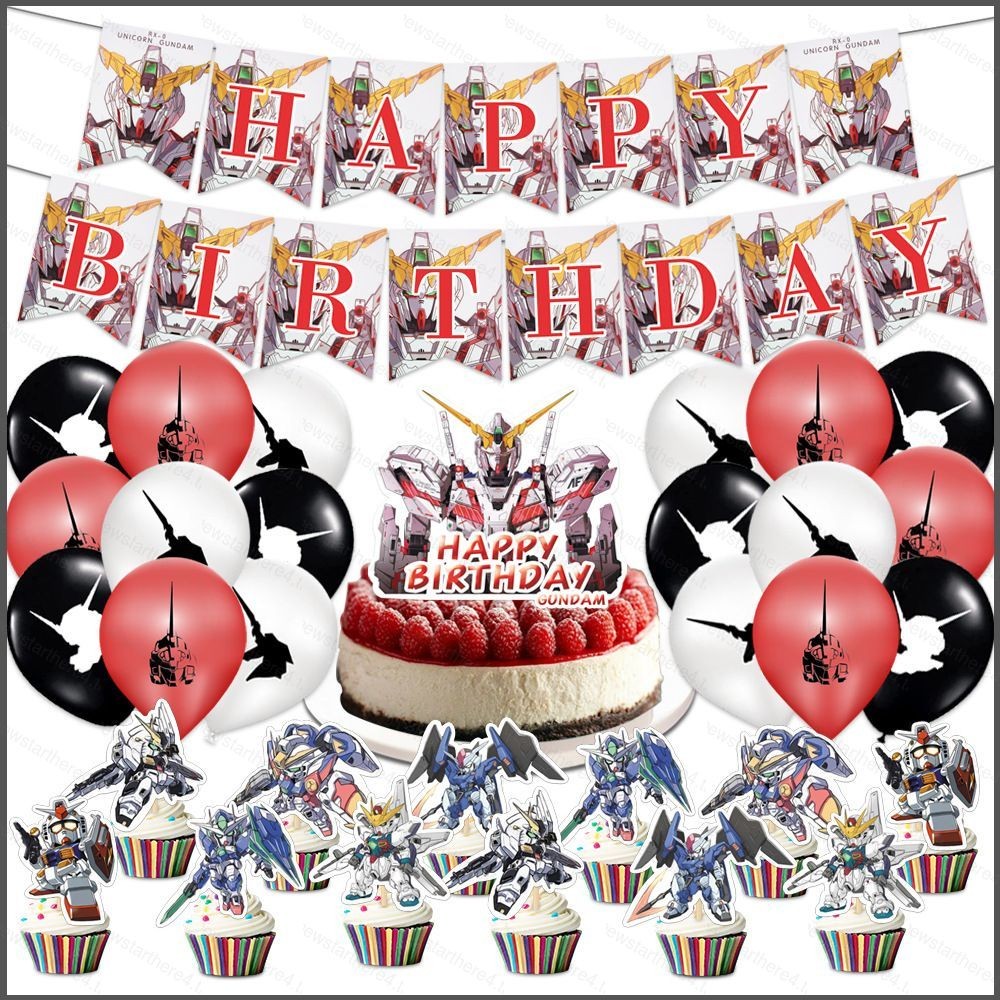 NS4 Gundam theme kids birthday party decorations banner cake topper ...