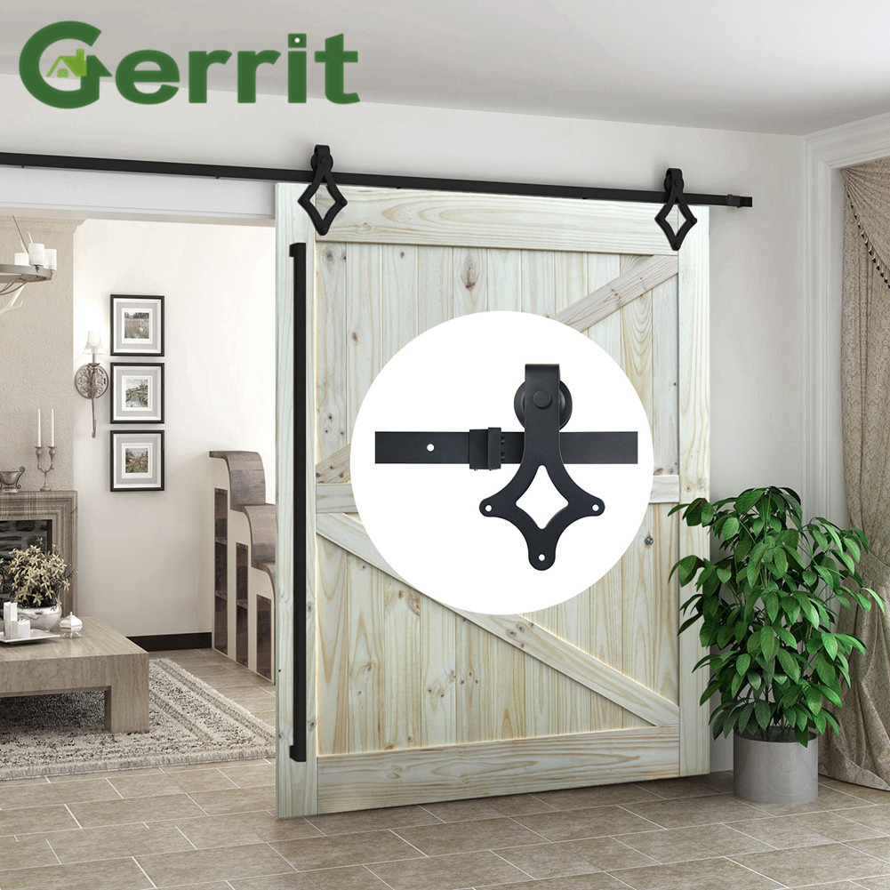 5FT/6FT/6.6FT/8FT Black Rustic Steel Rhombus Sliding Barn Door Hardware ...