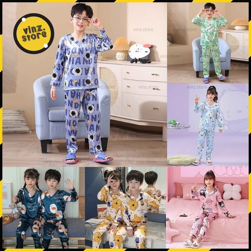 (3-14years) Kids Pyjamas Nightwear Children Cute Cartoon Printing Satin ...