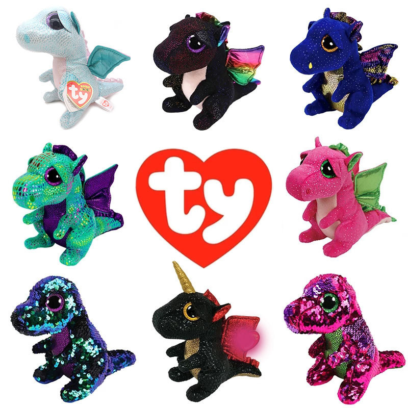 Ty Big Eyes Soft Stuffed Plush Toys Pink Dinosaur Blue Dragon Black ...