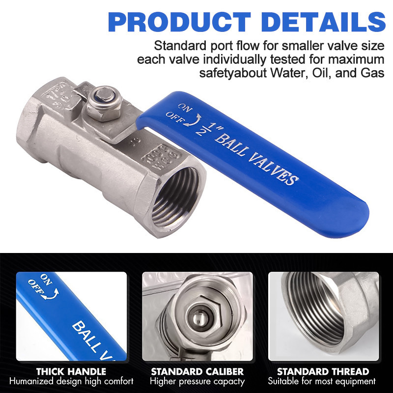 Stainless Steel Pipe Ball Valve 1/2 Inch One-piece Female Threaded Ball ...