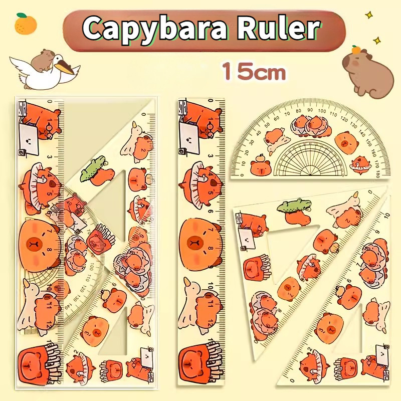 4Pcs/Set Capybara Anime Kawaii Cartoon Ruler Set Cute Stationery ...
