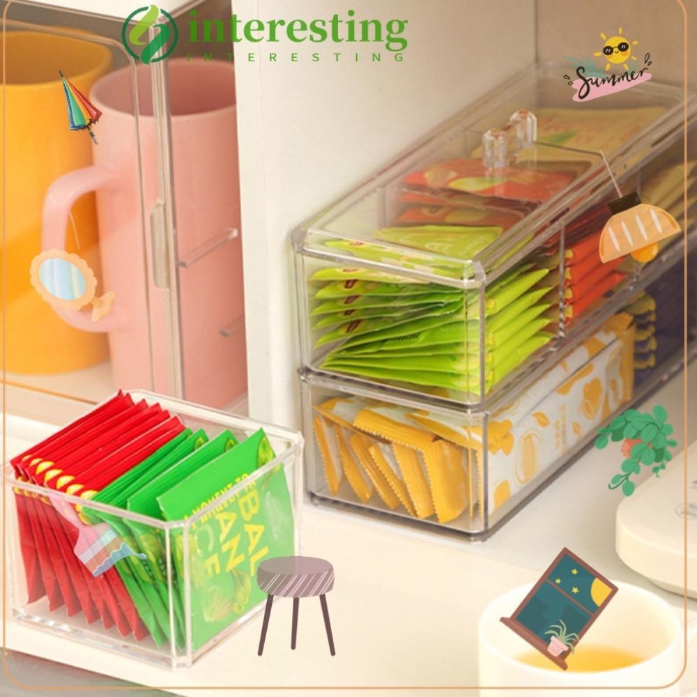 INTERESTING Tea Bag Storage Box, Transparent Drawer Type Coffee Capsule ...