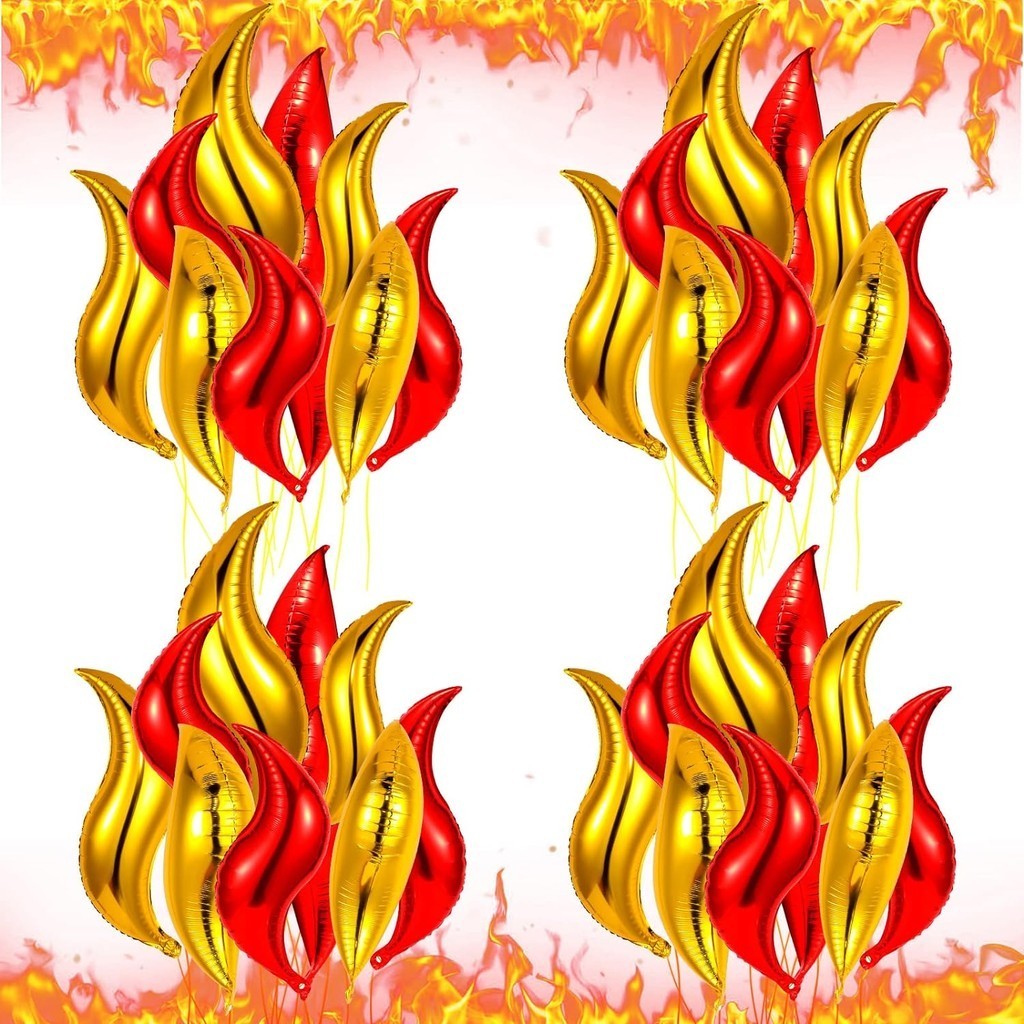 10pcs red gold S-shaped balloon flame, firefighter's flame balloon ...