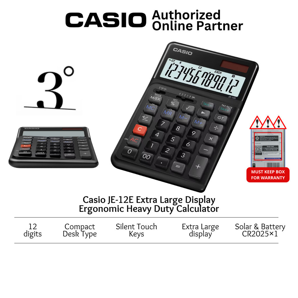 Casio JE-12E Extra Large Display Ergonomic Heavy Duty Calculator JE-12E ...