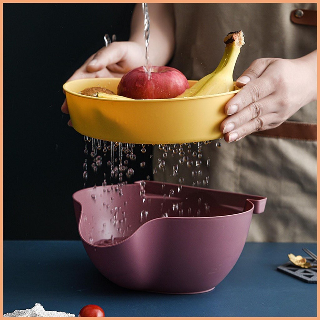 Food Strainers and Colanders Set Ergonomic Strainer Basket Double-Layer ...
