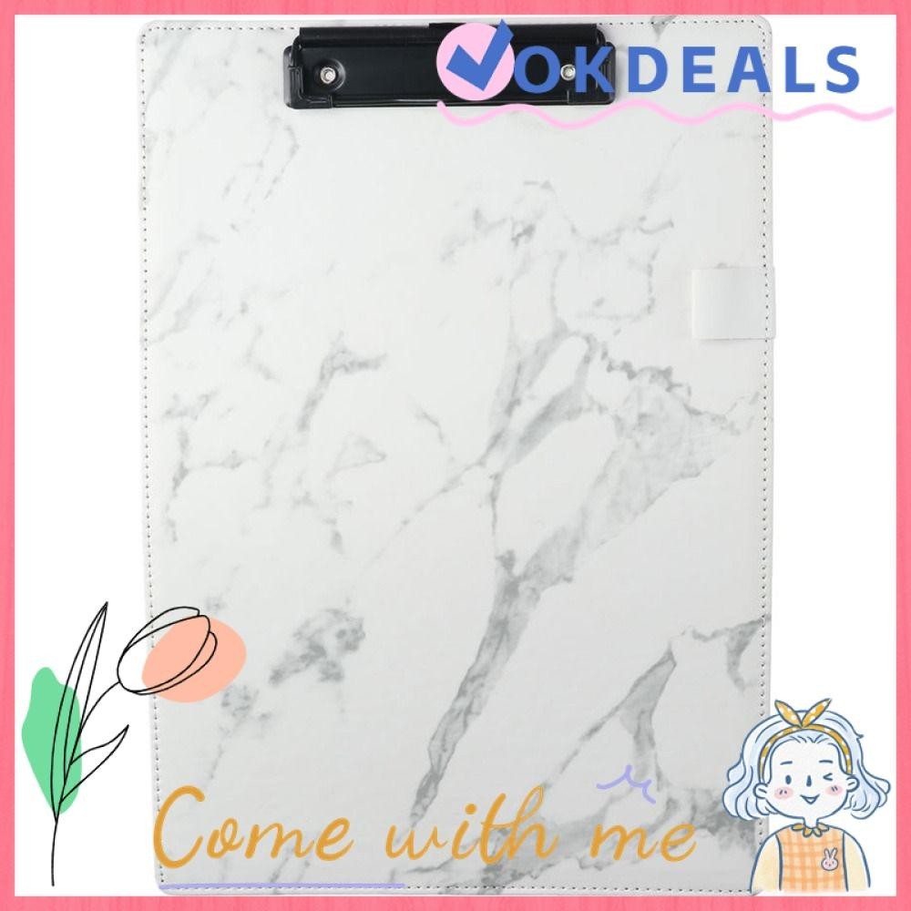 OKDSHOP Marble Folder Board, Leather White A4 Folder Board, Low Profile ...