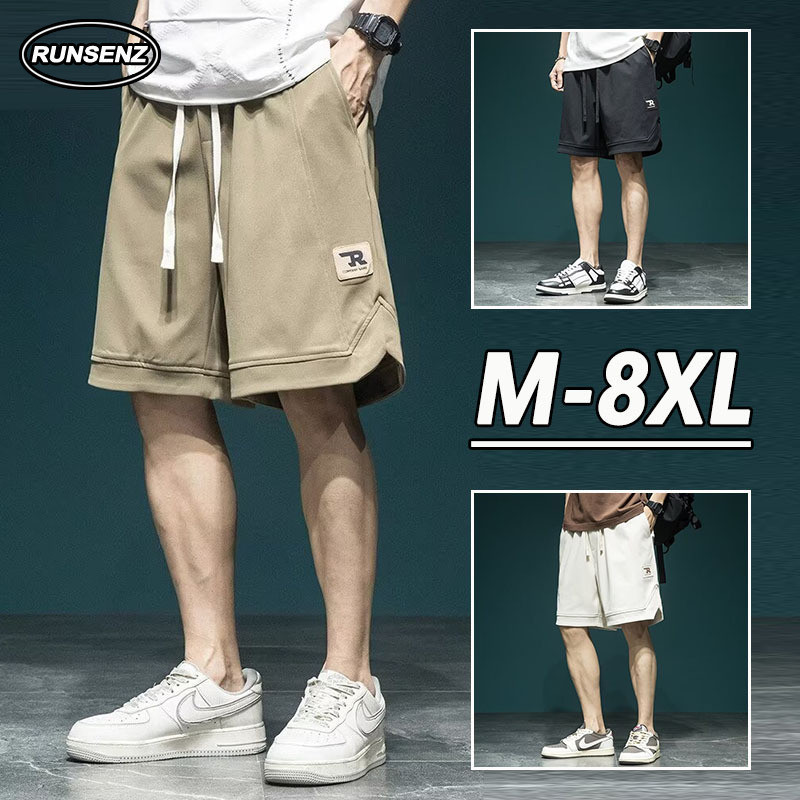 M-8XL Korean Style Casual Short Pants Men Plus Size Shorts Simple Loose Straight Leg Five Point ...