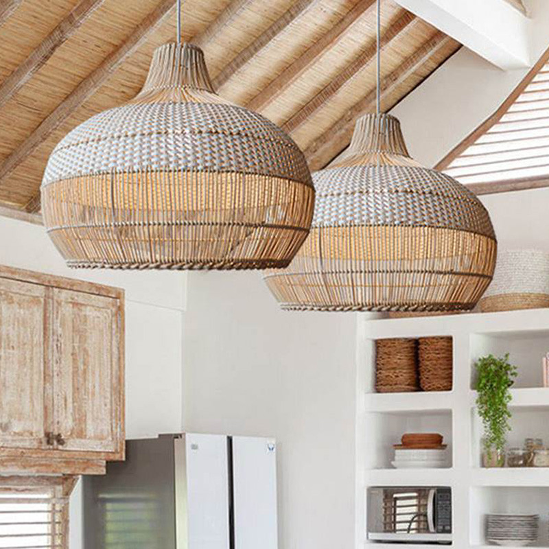LAMPU GANTUNG ROTAN RATTAN PENDANT LIGHT WICKER WOVEN RATTAN CHANDELIER ...